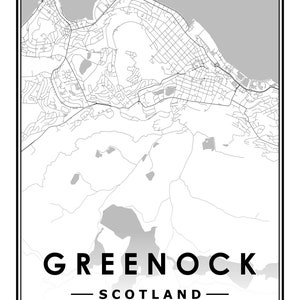 GREENOCK SCOTLAND Map Prints Minimal Scandinavian Nordic Home ...