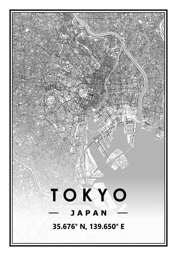 Digital Prints Prints Art & Collectibles Minimalist map print of Tokyo ...