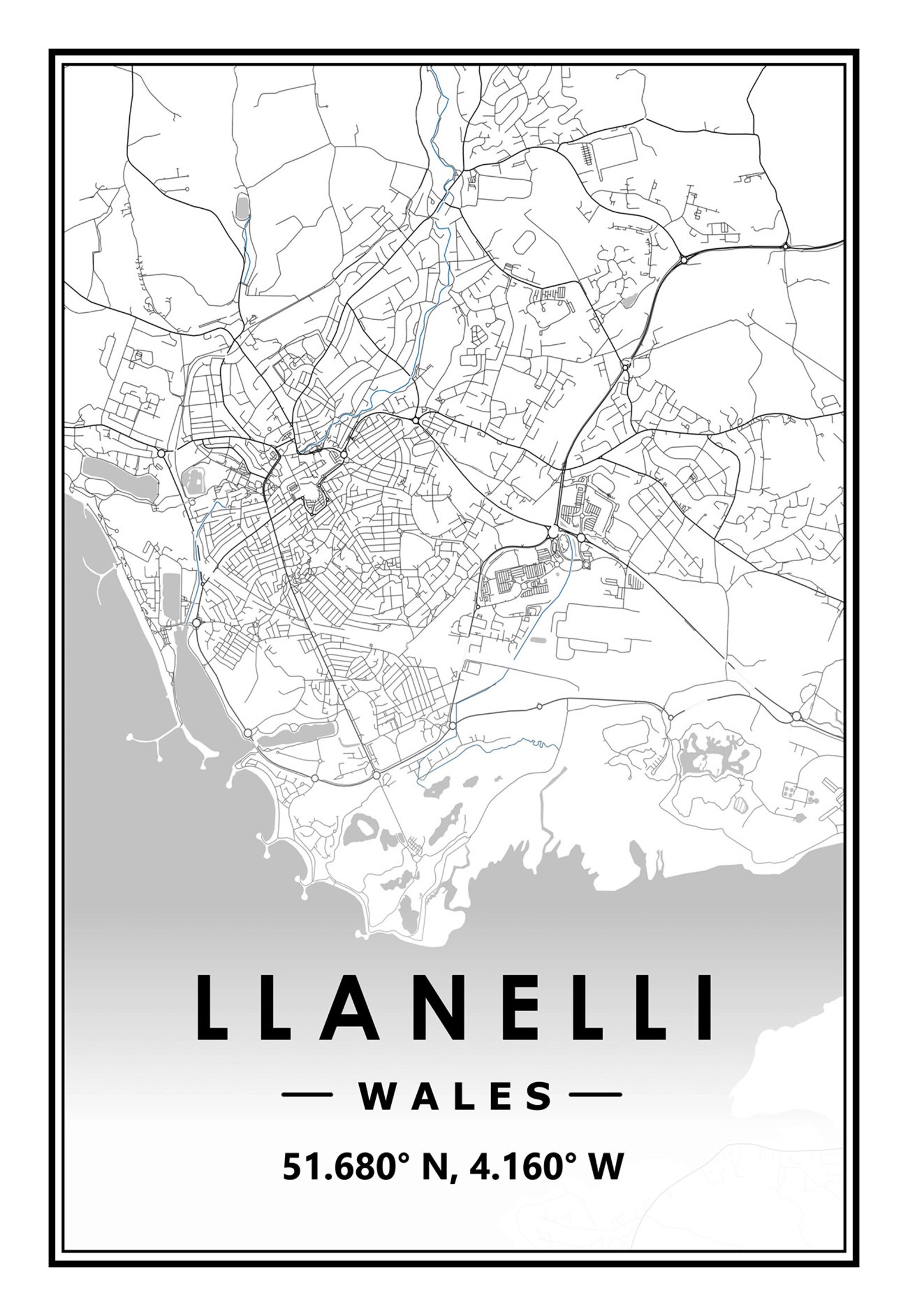 LLANELLI WALES Portrait Map Minimal Scandinavian Nordic Home - Etsy