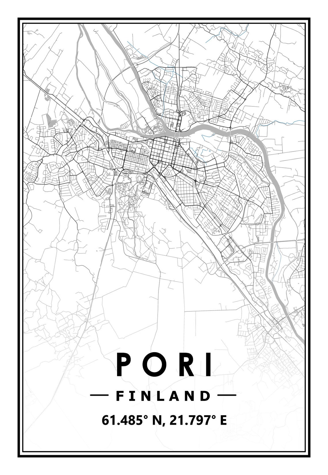 PORI FINLAND Portrait Map Minimal Scandinavian Nordic Home - Etsy