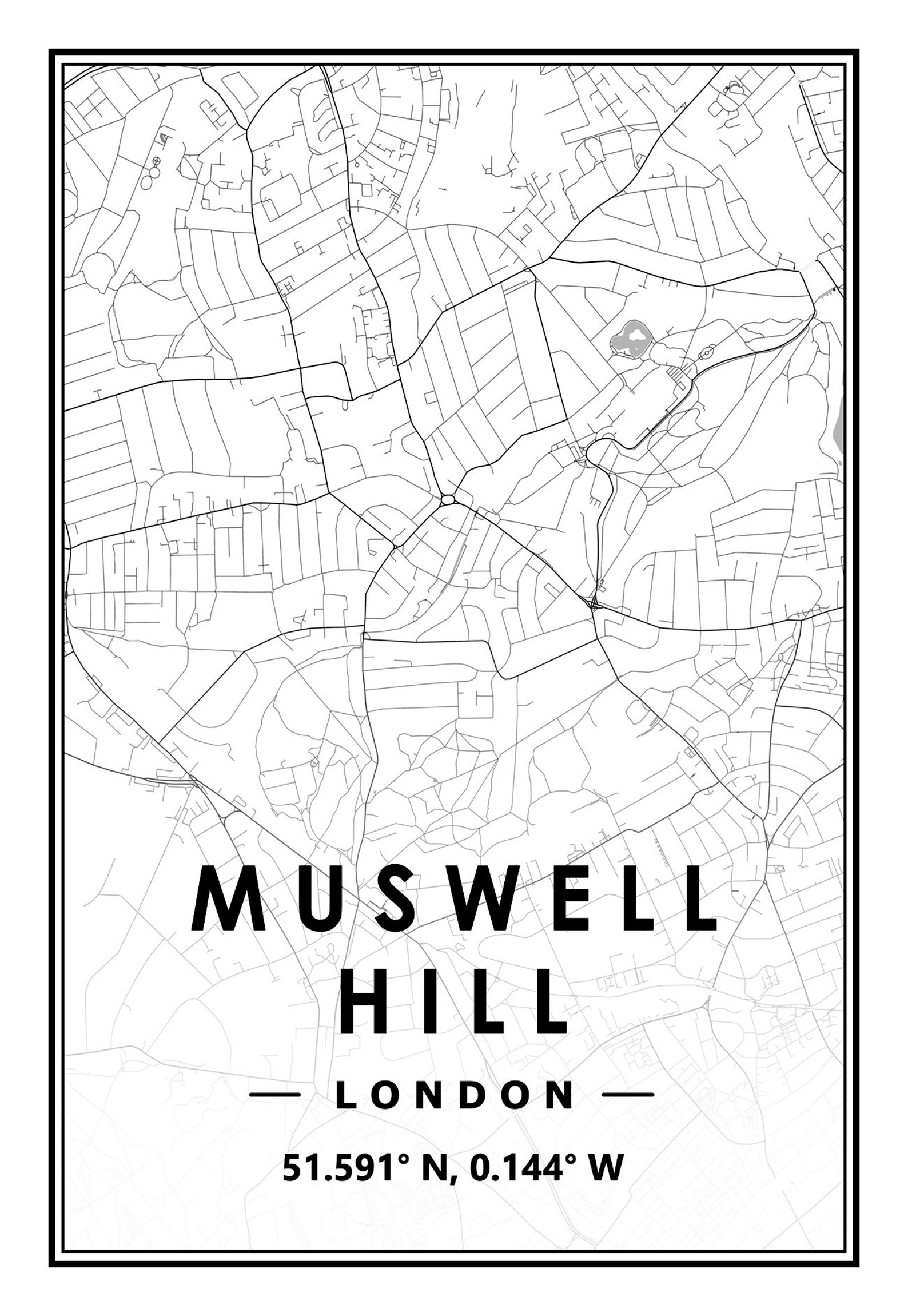 MUSWELL HILL LONDON Uk Portrait Map Prints Minimal - Etsy