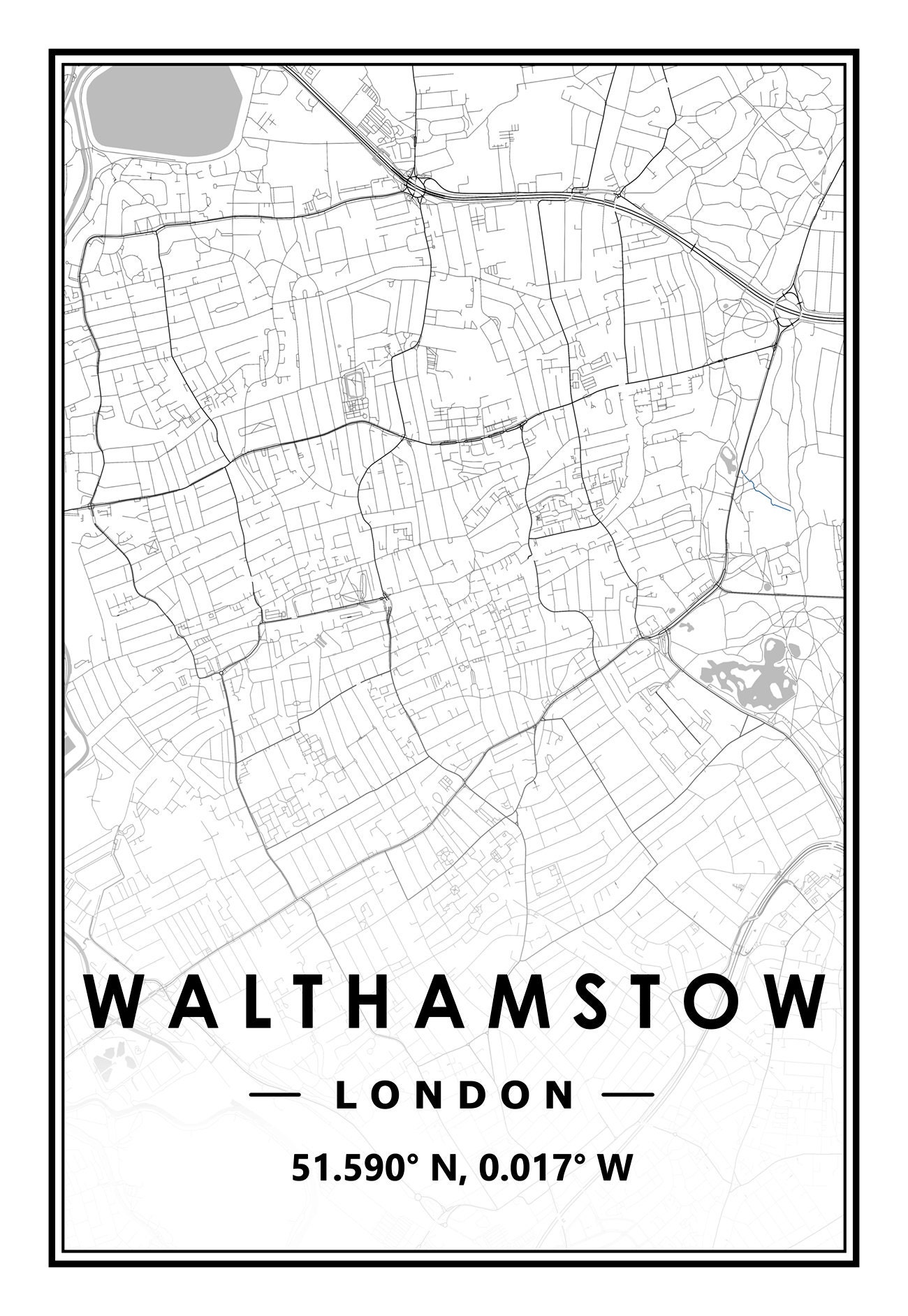 WALTHAMSTOW LONDON Uk Portrait Map Minimal Scandinavian Nordic - Etsy UK