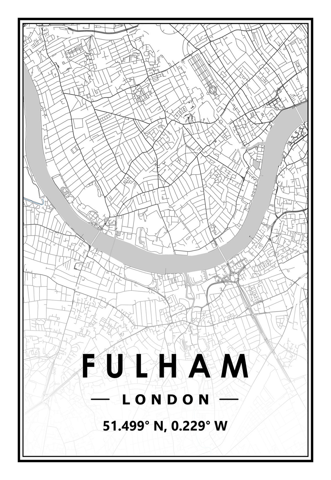 FULHAM LONDON UK Portrait Map Prints Minimal Scandinavian - Etsy UK