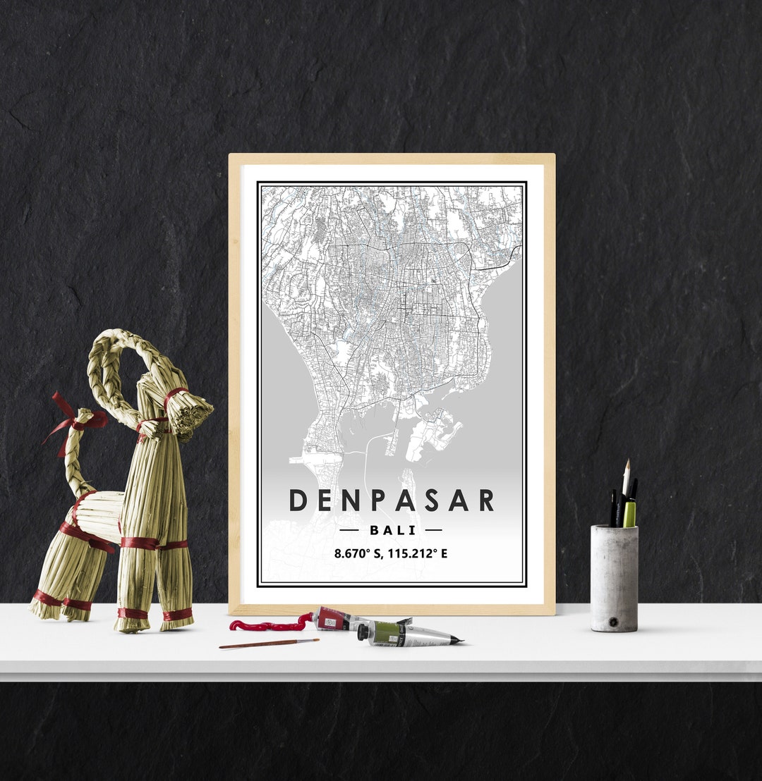 DENPASAR BALI Map Minimal Scandinavian Nordic Home Decoration, Living ...