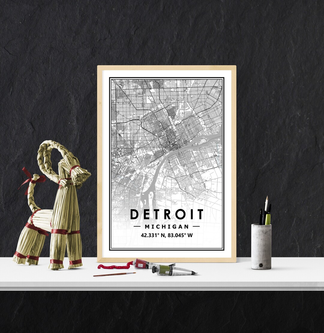 DETROIT USA Map Print Minimal Scandinavian Nordic Home Decoration ...