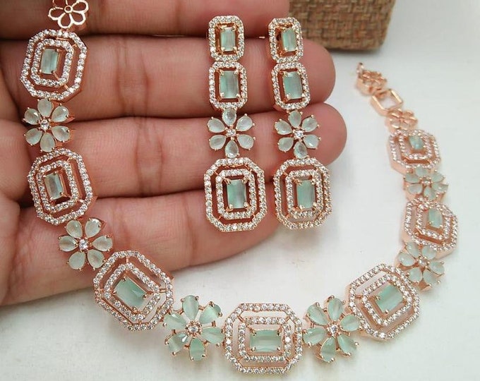 Uncut American Diamond Stones Chick Necklace With Beautiful - Etsy India