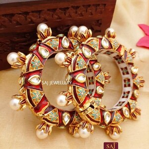 Pearl Kundan Meenakari Work Bangles/indian Wedding Jewelry/kundan ...