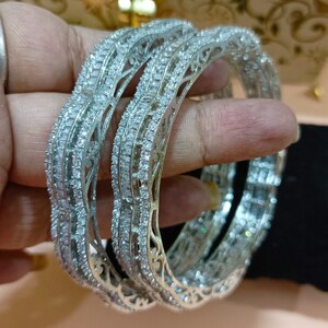CZ Silver Bangles / CZ American Bangles / Heavy Silver CZ Bangle Pair ...