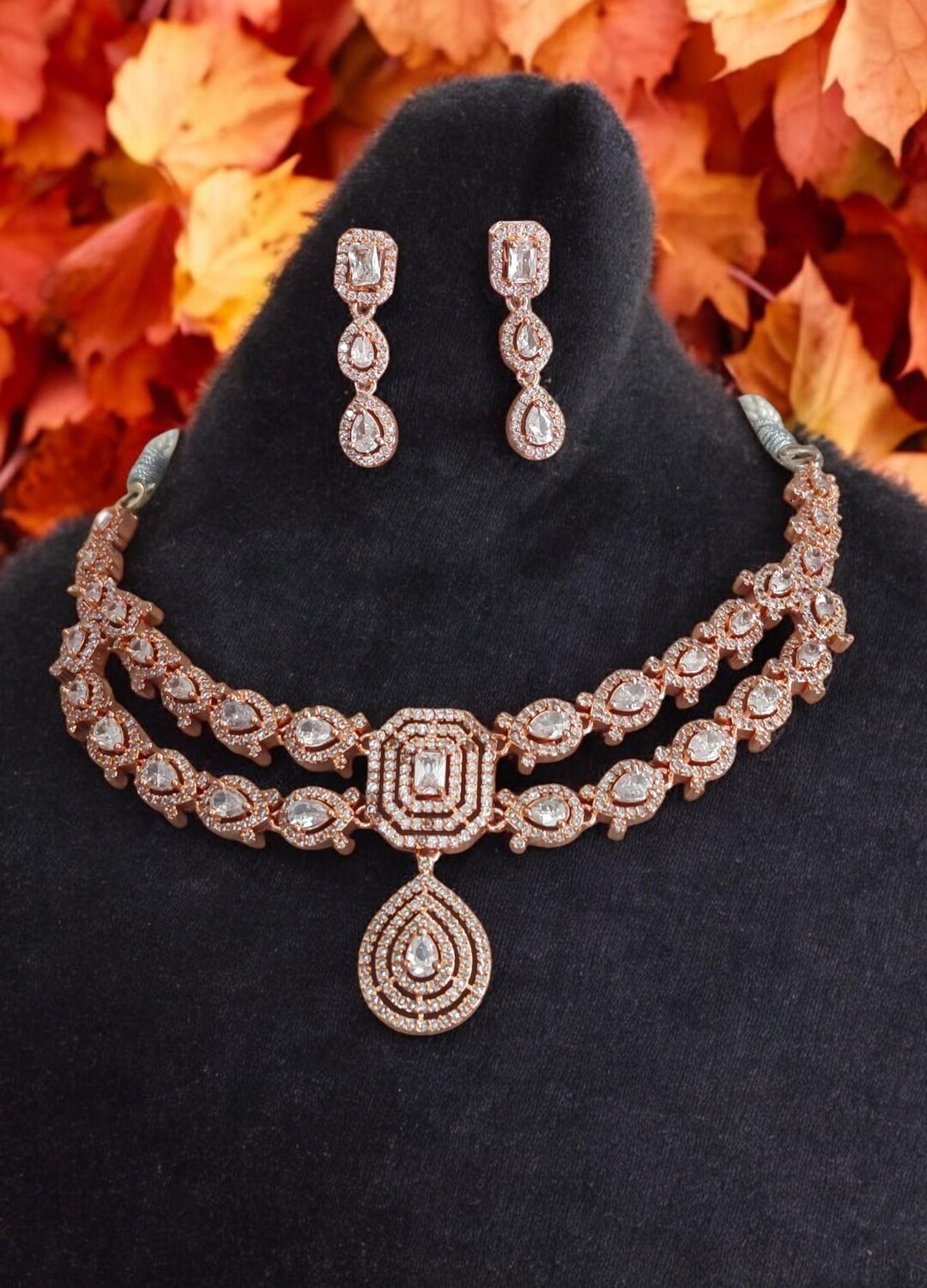 Rose Gold Two Layer Diamond Choker /western Jewelry/ CZ Choker/bridal ...