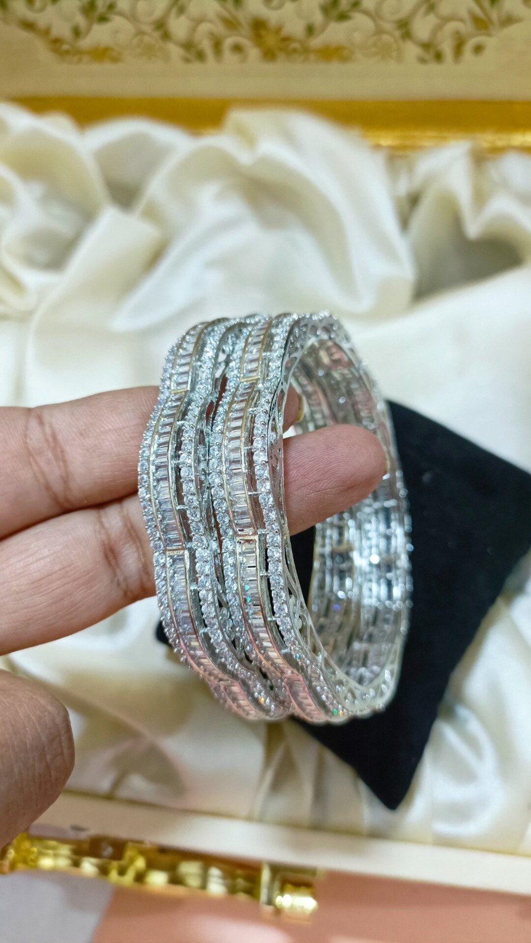CZ Silver Bangles / CZ American Bangles / Heavy Silver CZ Bangle Pair ...