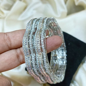 CZ Silver Bangles / CZ American Bangles / Heavy Silver CZ Bangle Pair ...