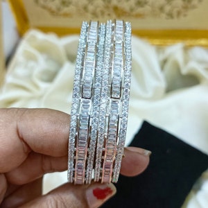CZ Silver Bangles / CZ American Bangles / Heavy Silver CZ Bangle Pair ...