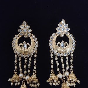 Golden Kundan & Pearl jumar Earrings/ Indian Jewelry/ Indian | Etsy
