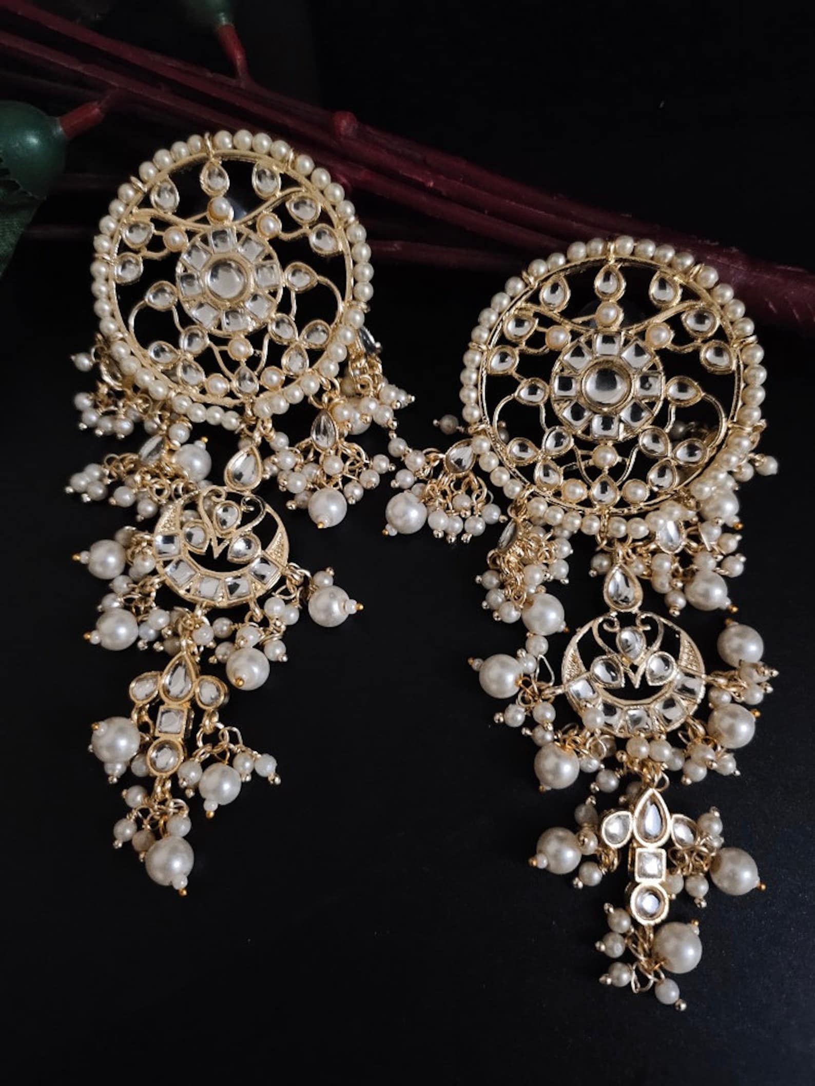 Golden Kundan & Pearl jumar Earrings/ Indian Jewelry/ Indian | Etsy