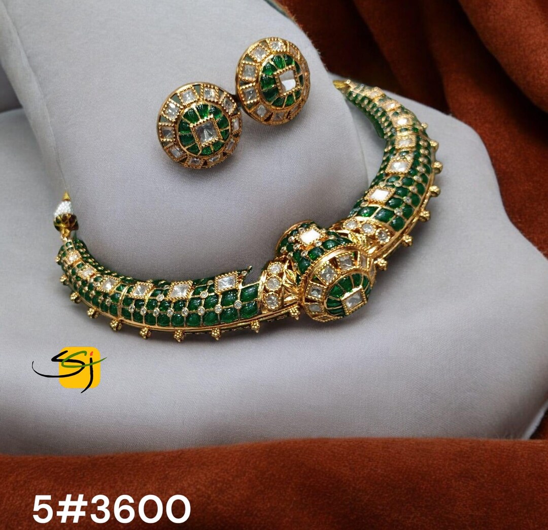Very Fine Quality Kundan Meenakari Hasli Kanthi Choker Necklace Set ...