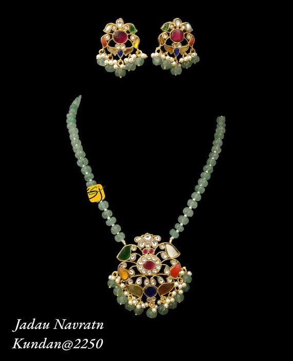 Navratan Necklace Jadau Jewelry Sabyasachi Inspired Jewelry Navratan Heavy Mala Set Kundan Jewelry Set Navratan Jewelry Polki Jewelry