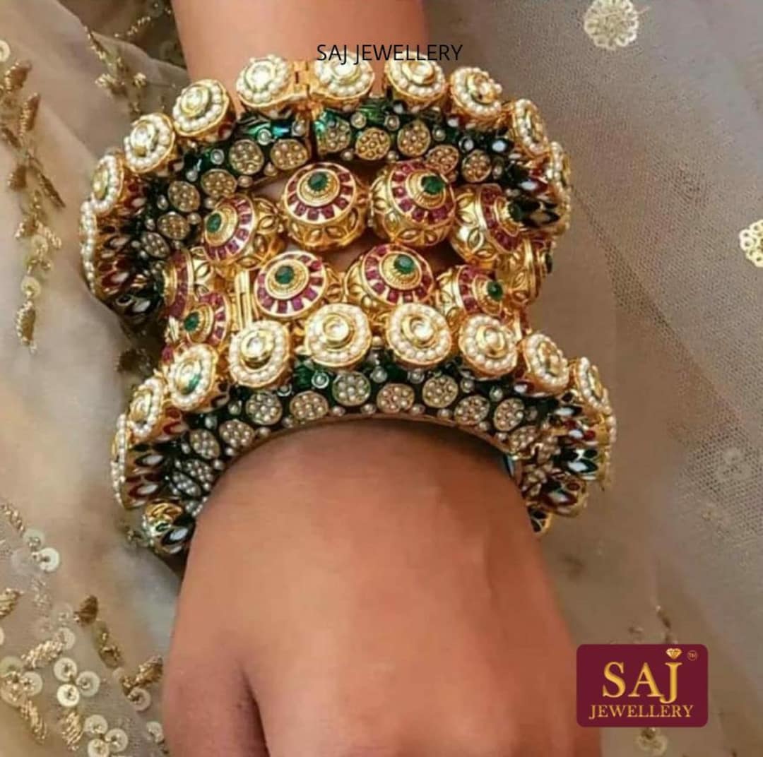Kundan Bridal Gold Kada, Jadau Bangals, Kundan Jewelry, Rajwada Kada ...
