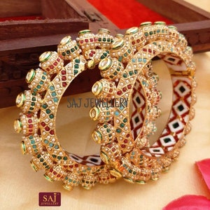 Pearl Kundan Meenakari Work Bangles/indian Wedding Jewelry/kundan ...
