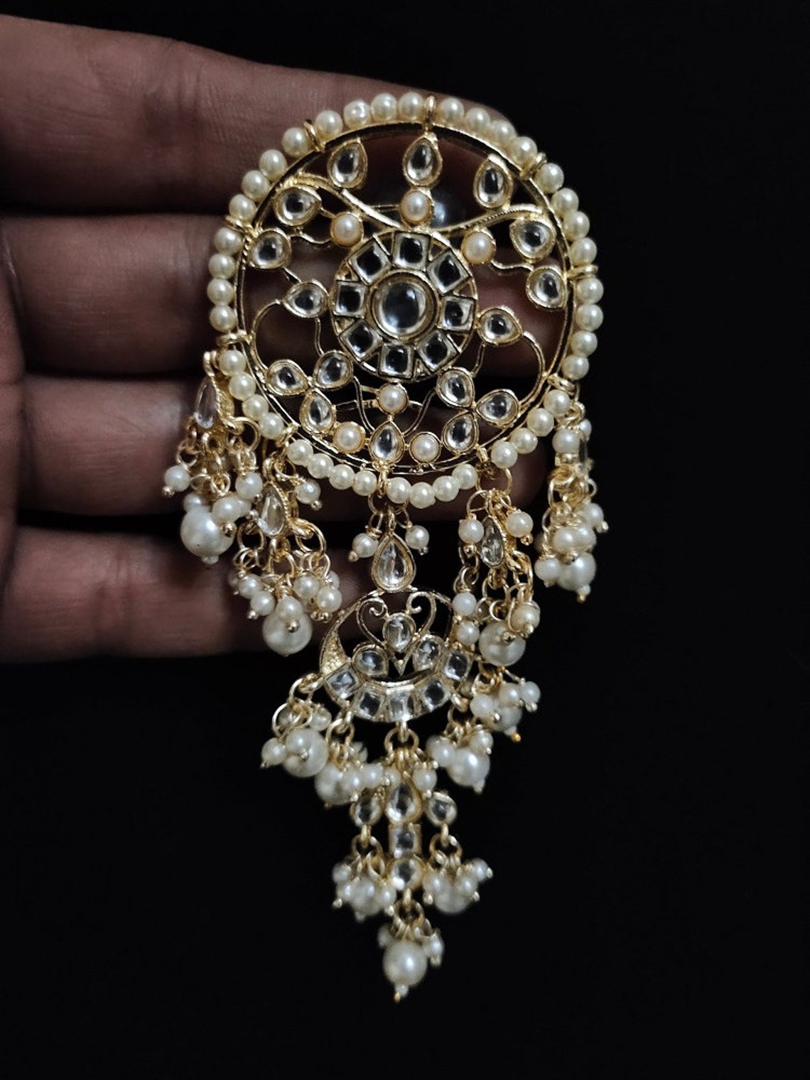 Golden Kundan & Pearl jumar Earrings/ Indian Jewelry/ Indian | Etsy