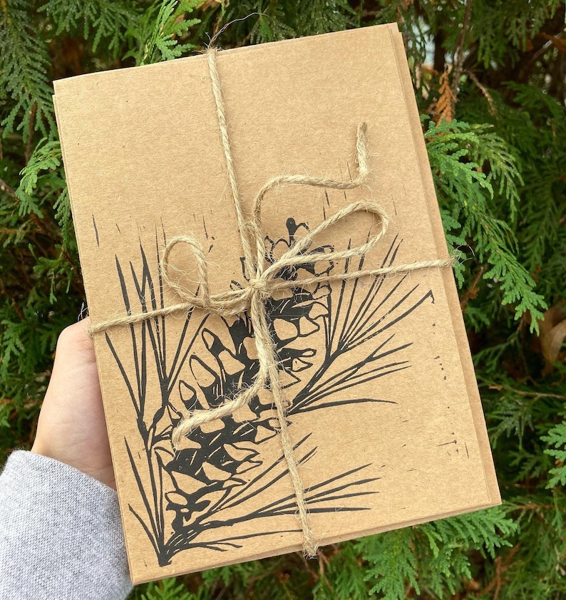 Pine Cone Blank Notecards | Block Printed Notecards | Stationary - Etsy