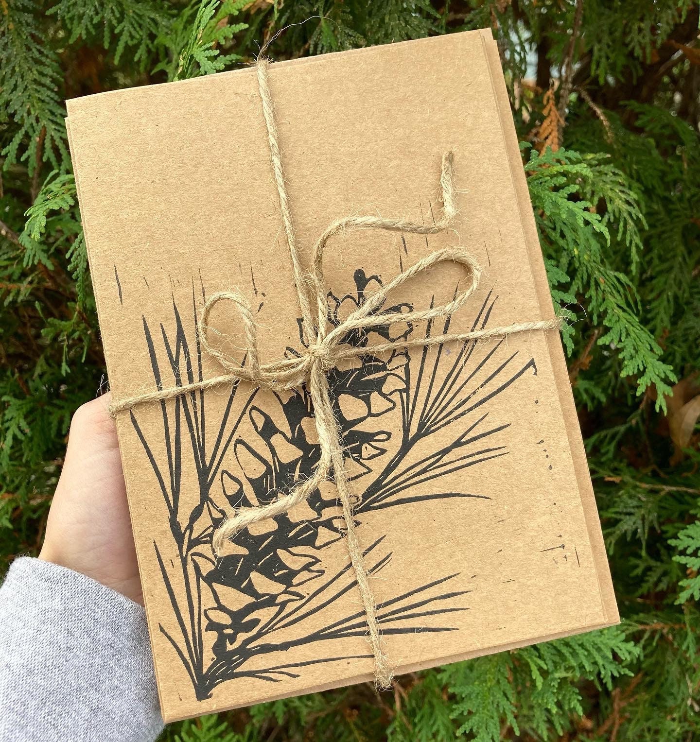 Pine Cone Blank Notecards | Block Printed Notecards | Stationary - Etsy