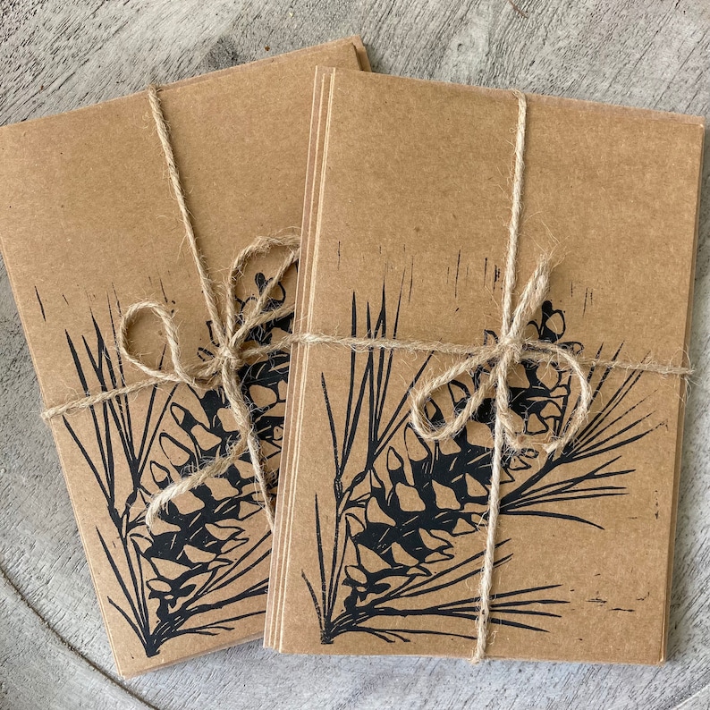 Pine Cone Blank Notecards | Block Printed Notecards | Stationary - Etsy