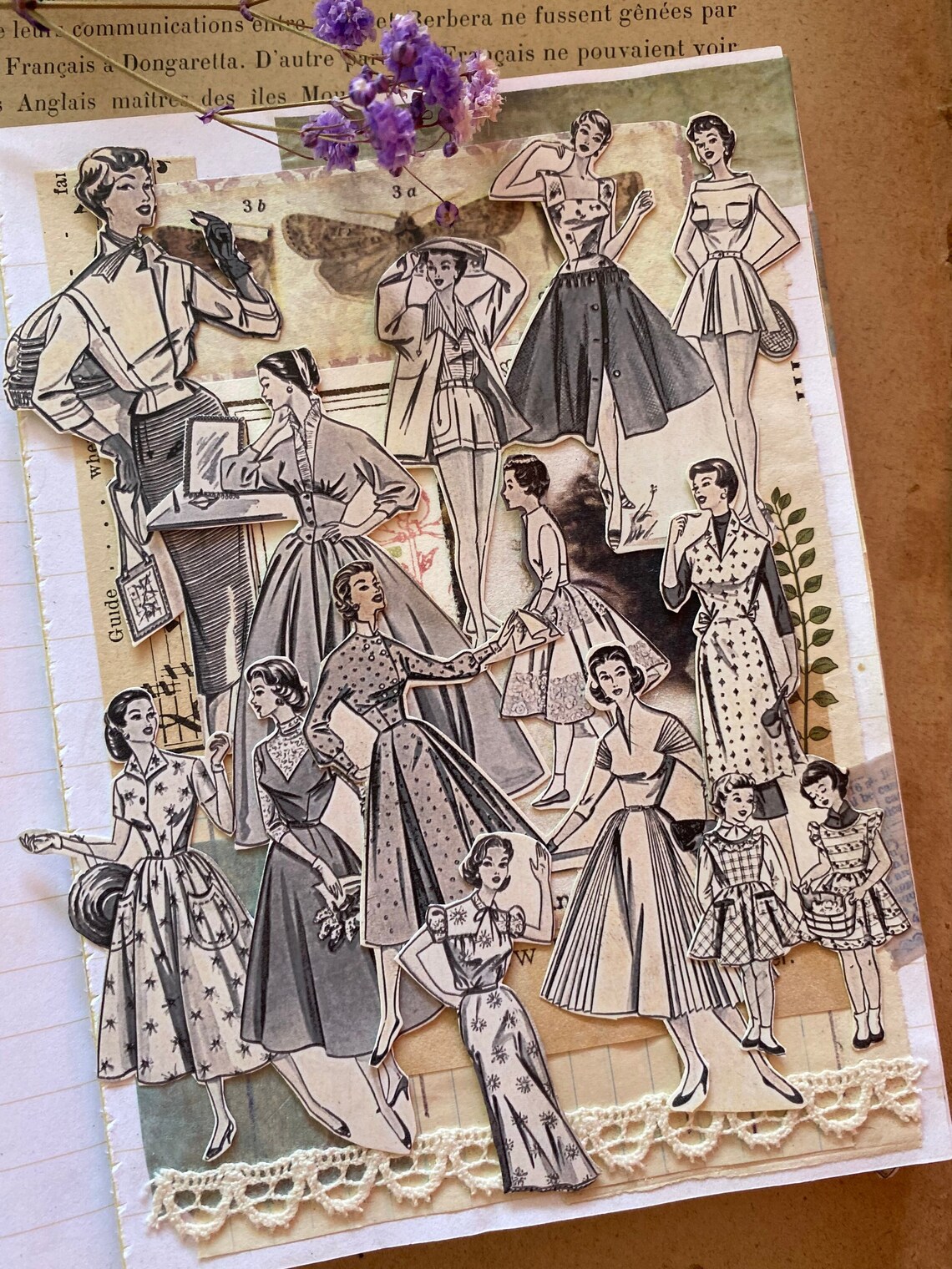 1950s Black White Ladies Stickers 8pc, Monochrome Vintage Women, Junk ...
