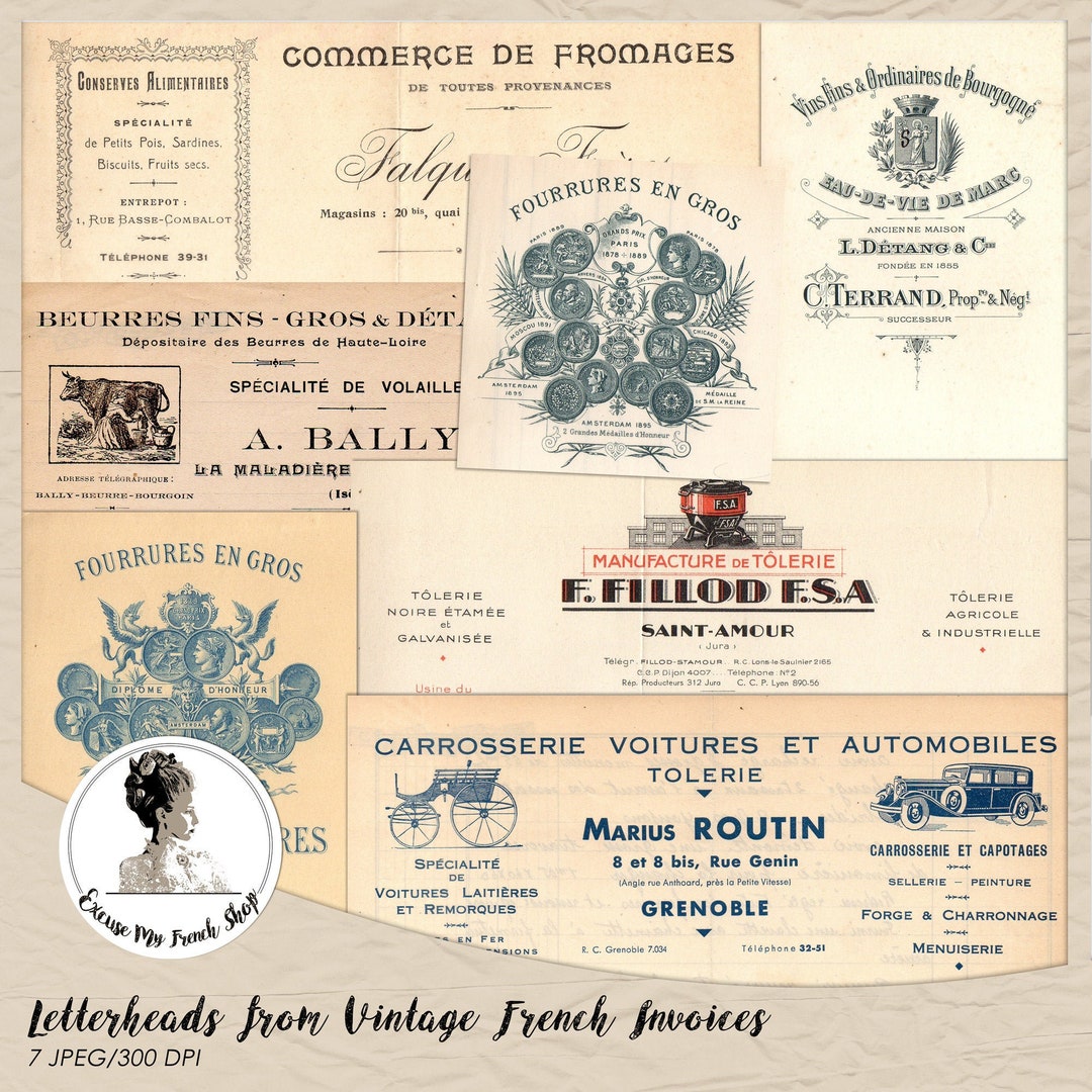 Digital French Vintage Graphics Vintage Letterheads in French to ...