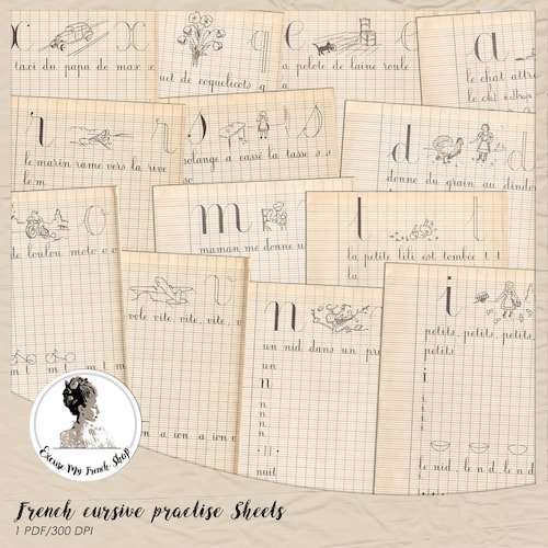 French Cursive Practice Sheets Printables - Etsy