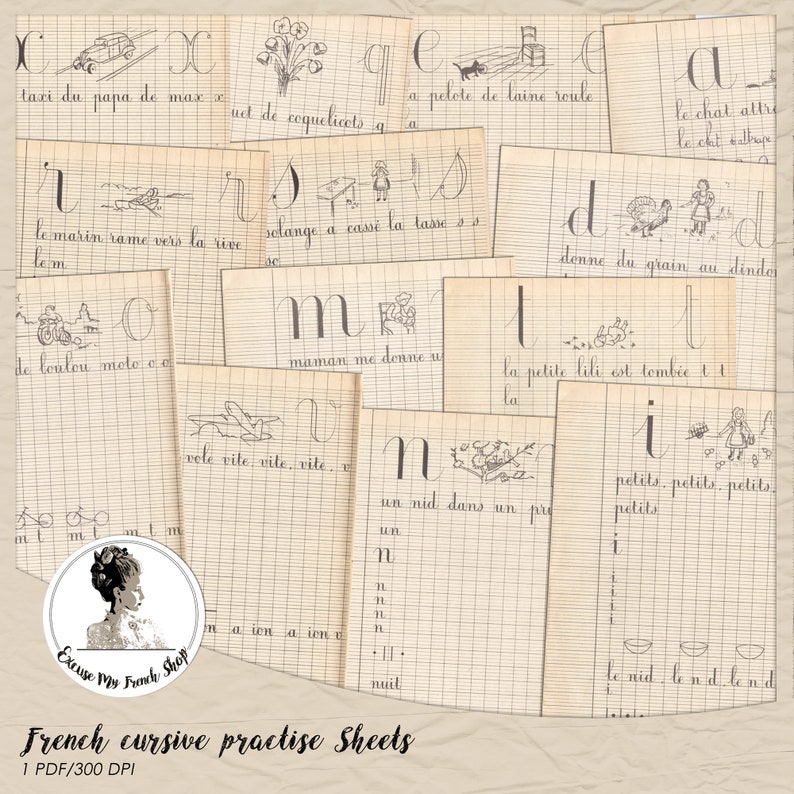 French Cursive Practice Sheets Printables - Etsy