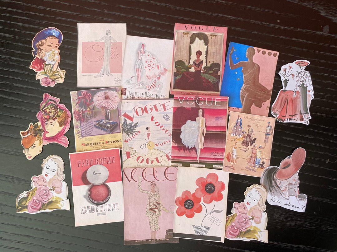 Pink Fashion Magazine Stickers 17pc, 1920s French Couture Covers, Rose ...