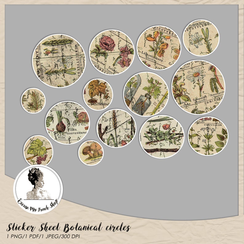 Printable Sticker Sheet Digital Botanical Sticker Sheet - Etsy