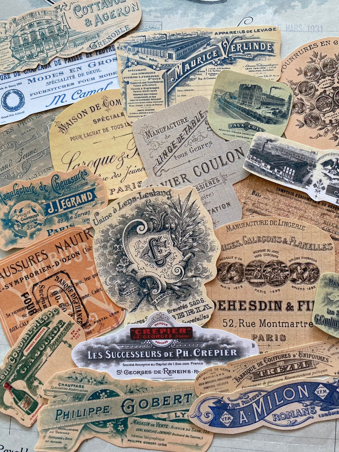 Vintage French Ephemera Stickers: Journaling Scrapbook Embellishments ...