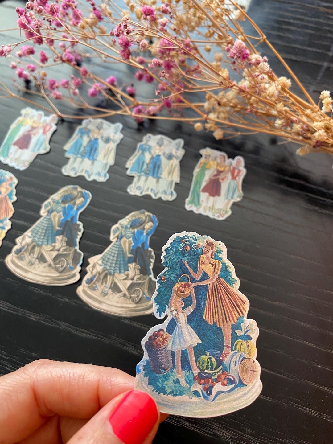 Blue Sticker Set Colorful Stickers of Vintage Girls Vintage Children ...