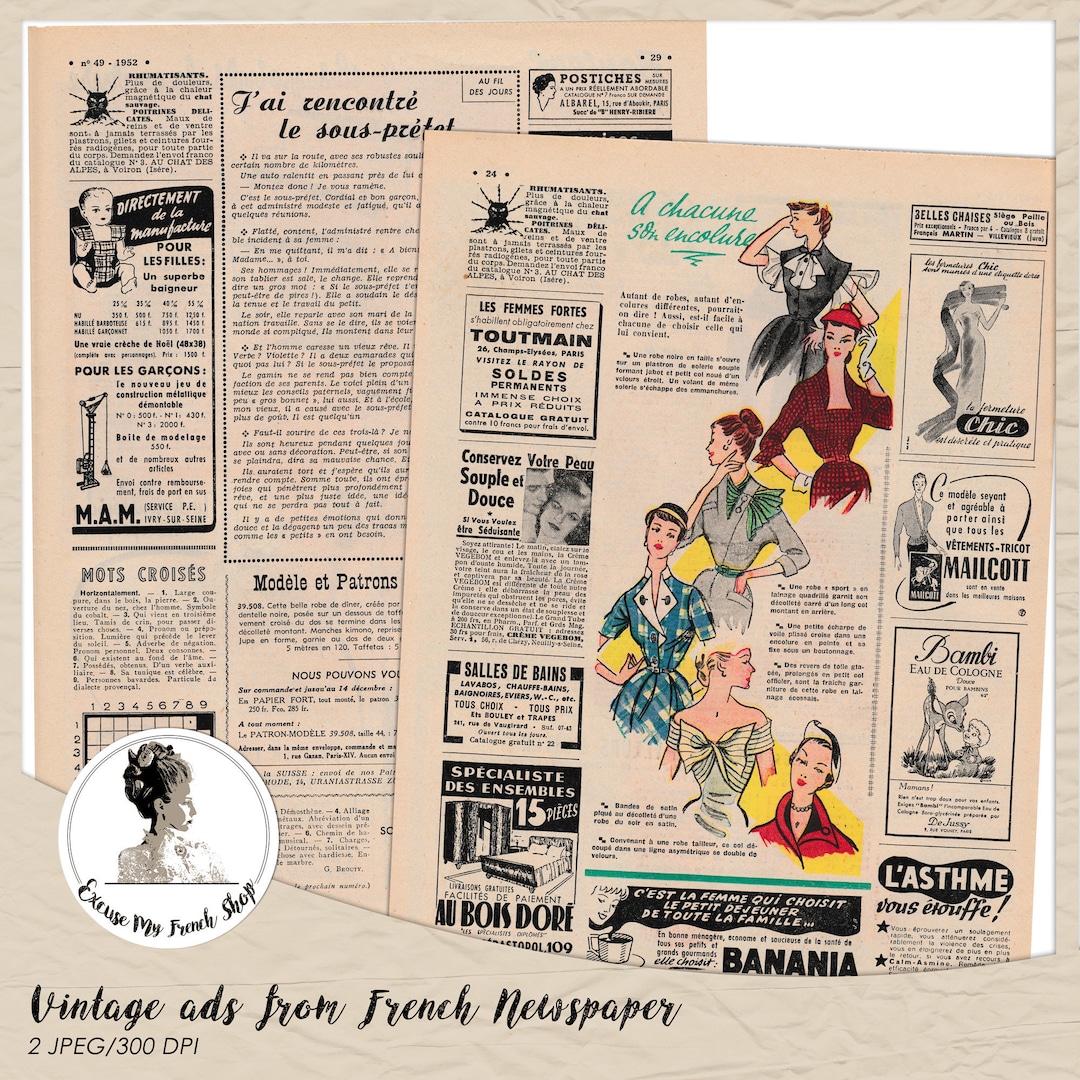 Digital French Newspaper Pages 1950s French Vintage Magazine - Etsy