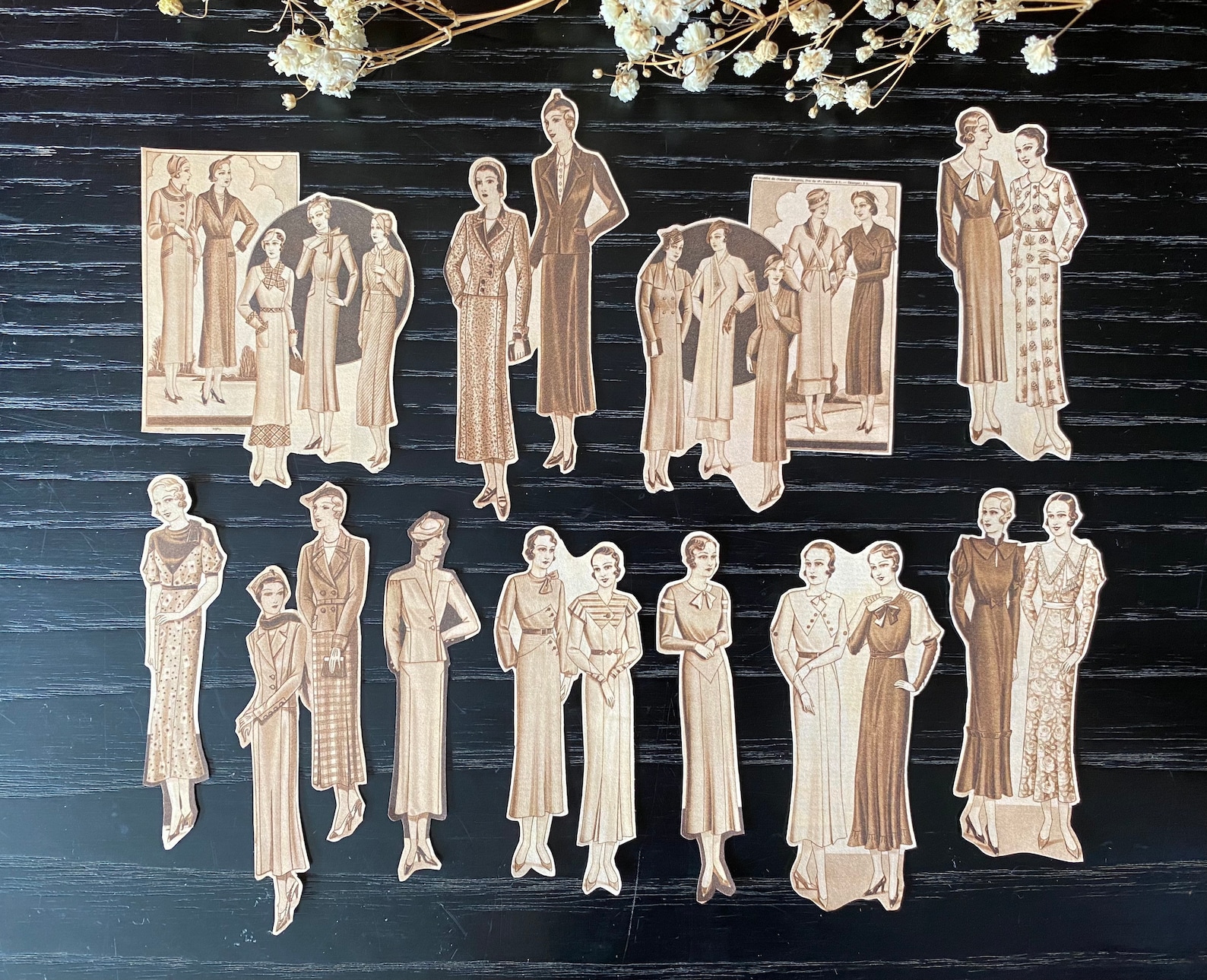 1920s Fashion Stickers: Sepia Vintage Ladies, Paper Dolls - Etsy