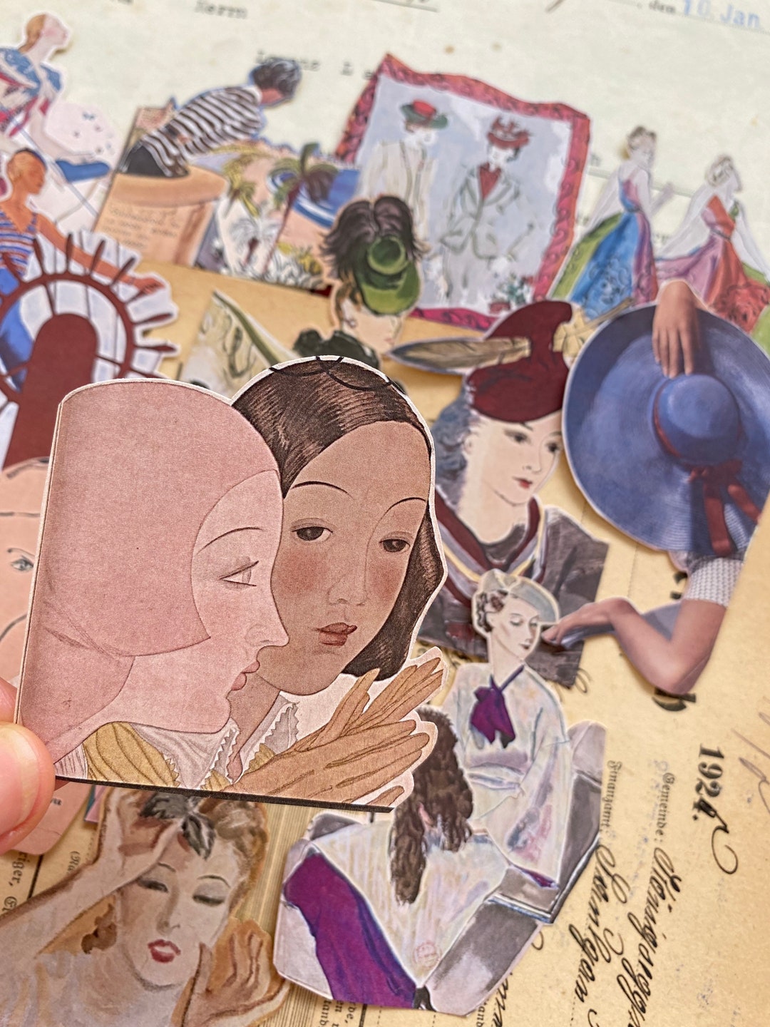 Vintage Girls Stickers: 1940s Fashion, Handmade Stationery From France ...