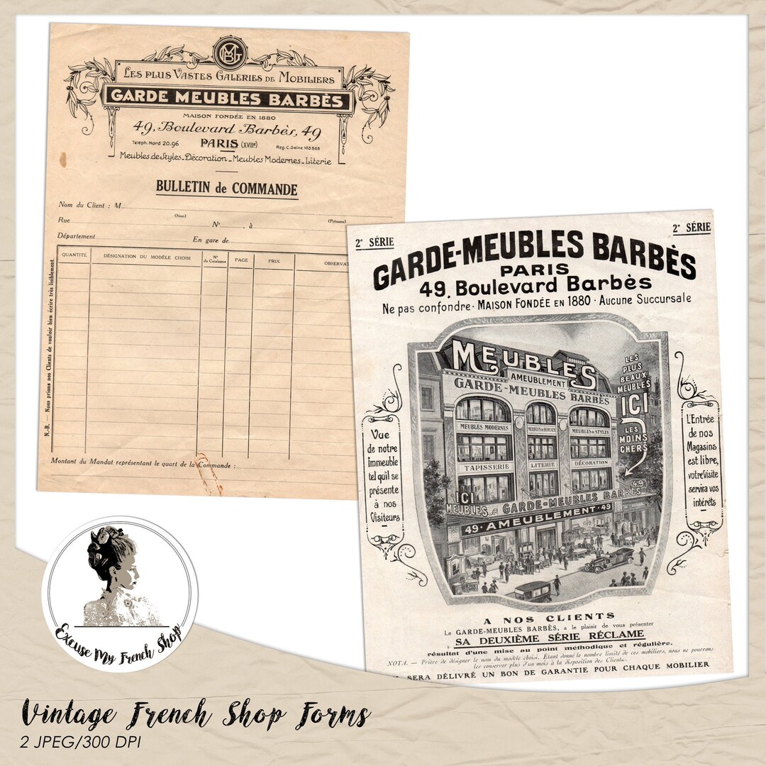Vintage Digital Blank Invoice With Beautiful Letterheads in French ...
