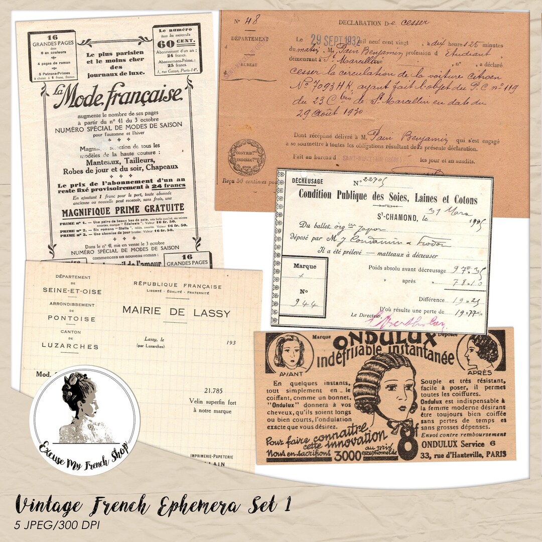 Small Papers Digitals Printable French Ephemera Digital Cute Paper Pack ...