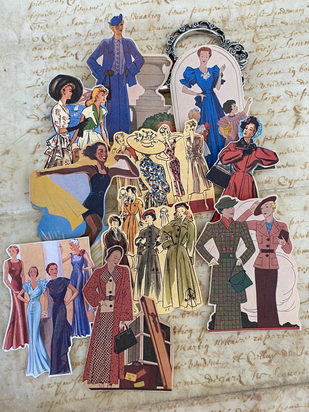 Vintage Fashion Stickers – Elegant Ladies in Dresses – Retro Style Die ...