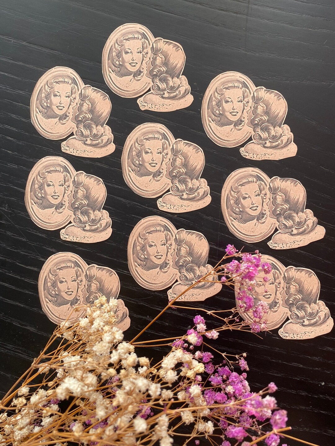 Smiling Girl Sticker Cute Vintage Lady Portrait Stickers X 9 Pieces ...
