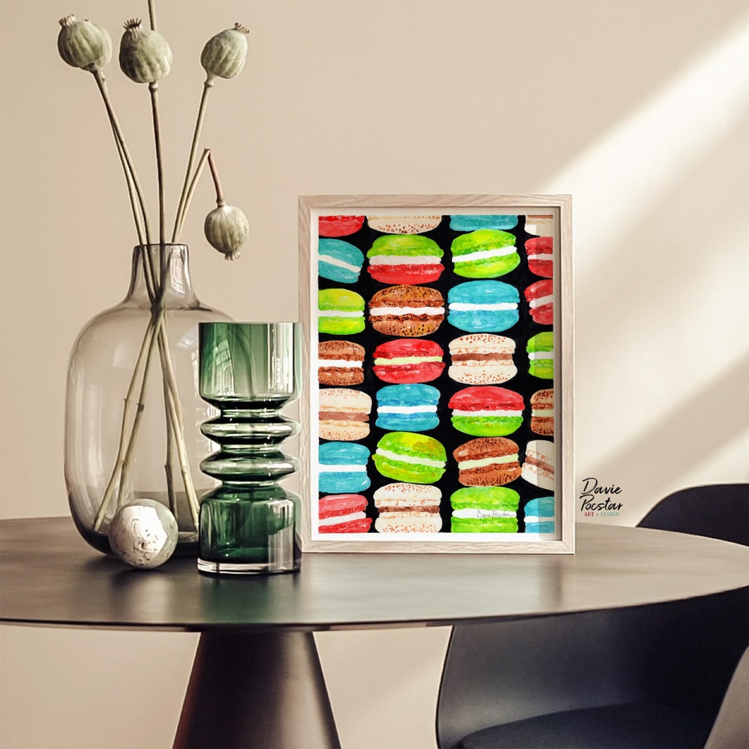 Stacked Macarons Watercolor Art Print, Pastry Wall Decor, Kitchen ...