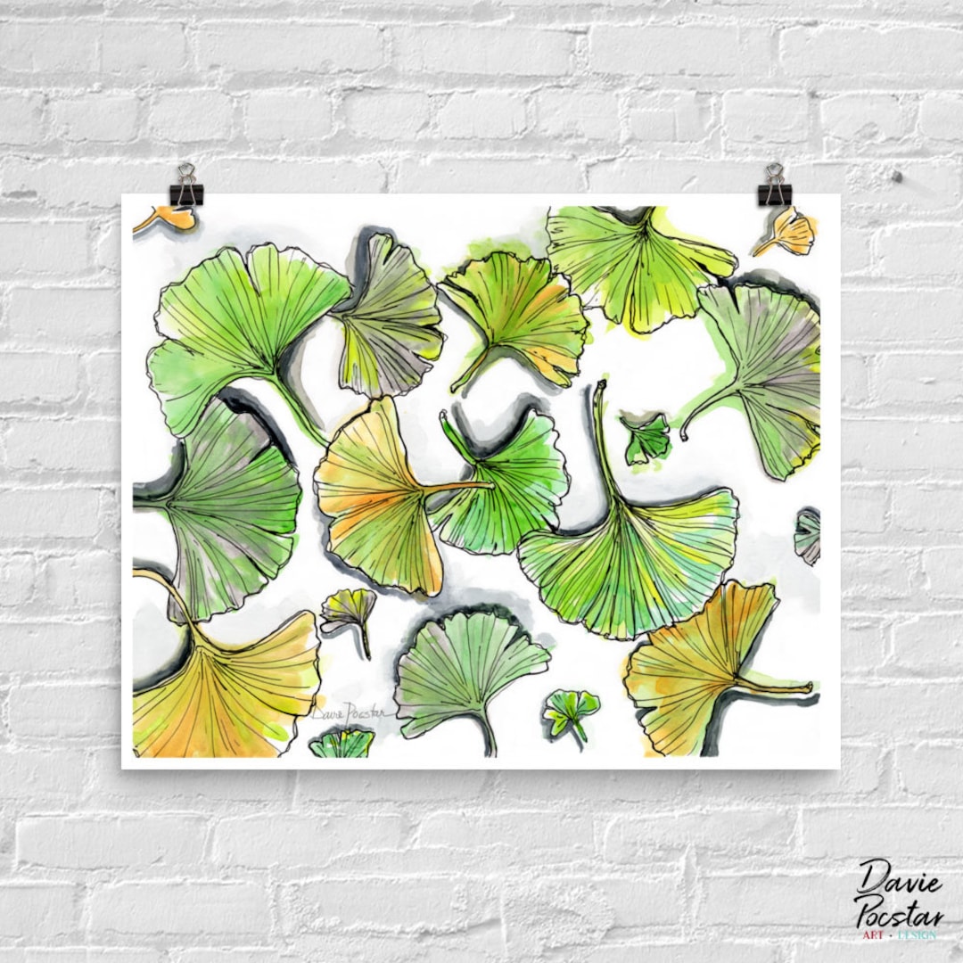 Gingko Leaves Watercolor Art Print, Gingko Illustration, Gingko Leaves ...