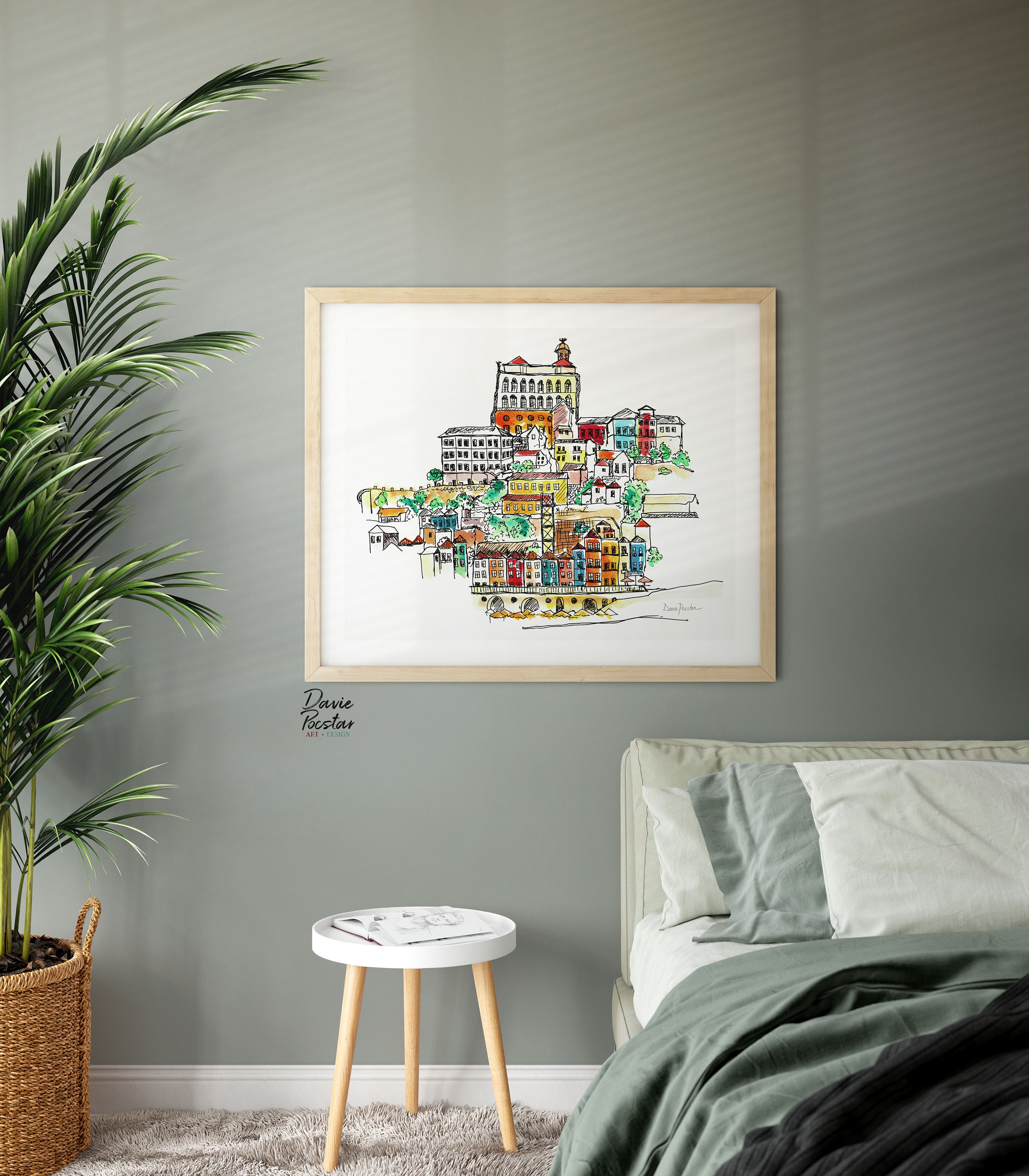 Porto Cityscape Watercolor Art Print, Vibrant Street Scene, Portugal ...