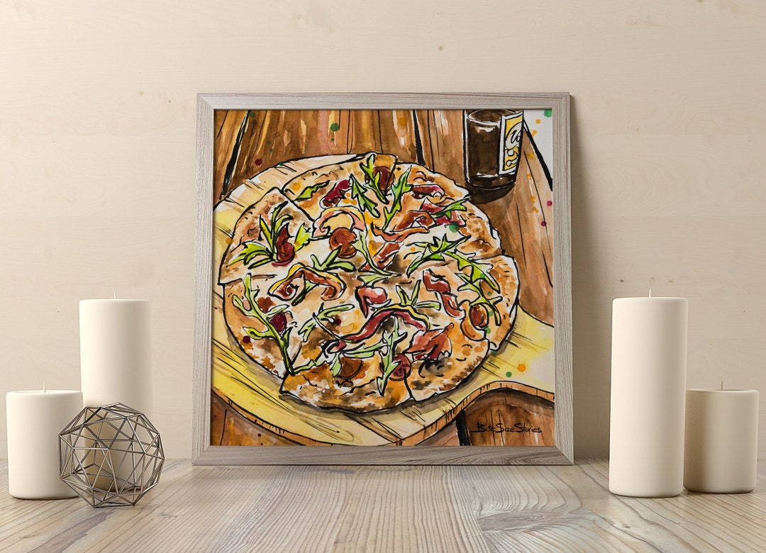 Pizza Watercolor Art Print, Mexican Pizza Restauant Illustration, Pizza ...