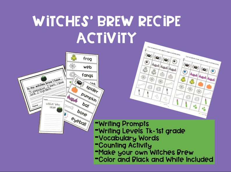 Witches Brew Writing Activity - Halloween - Kindergarten - TK - First ...