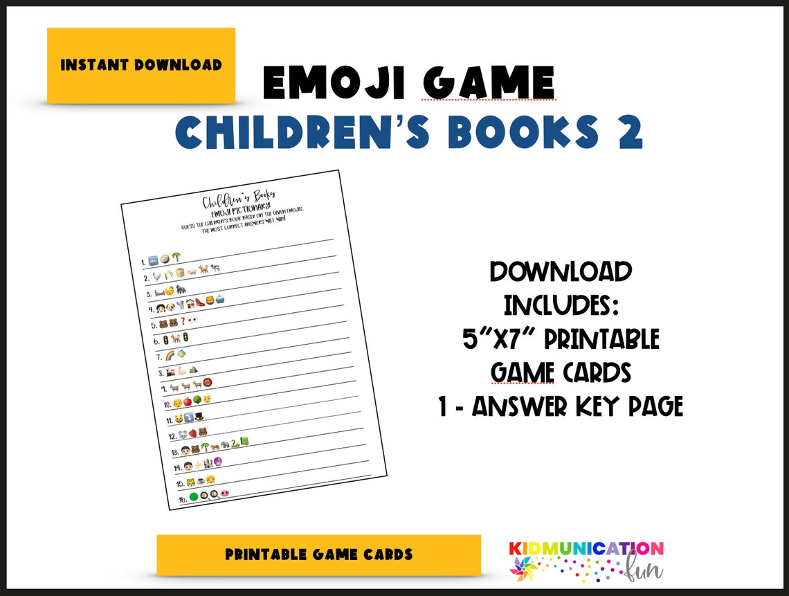 Children's Books Emoji Pictionary Game VERSION 2 Party - Etsy