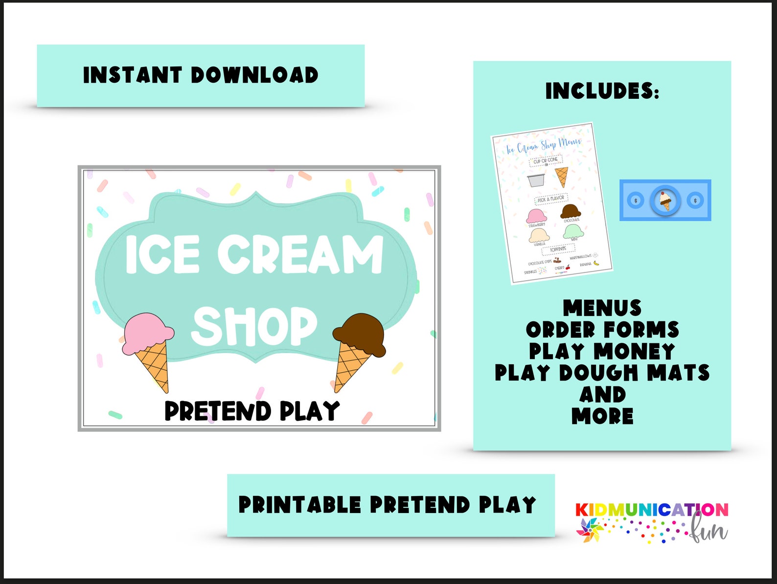 Ice Cream Shop Printable Pretend Play Menu Ice Cream - Etsy