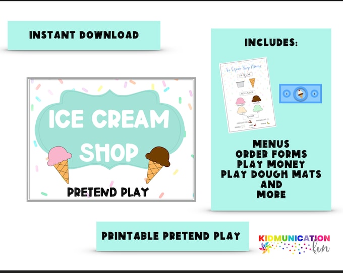 Ice Cream Shop Printable Pretend Play Menu Ice Cream Birthday Party ...