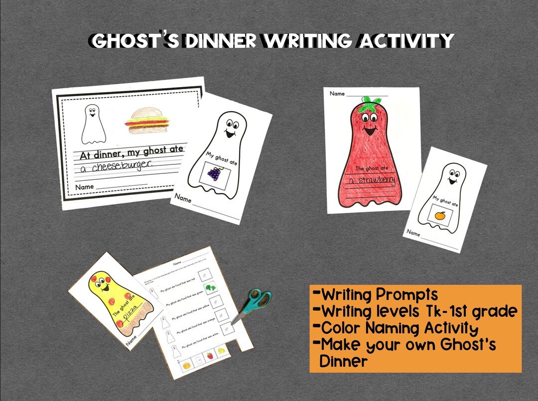 Ghost's Dinner Writing Activity: Halloween Kindergarten Fall Center ...